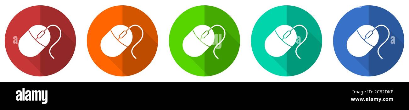 Mouse icon set, red, blue, green and orange flat design web buttons ...