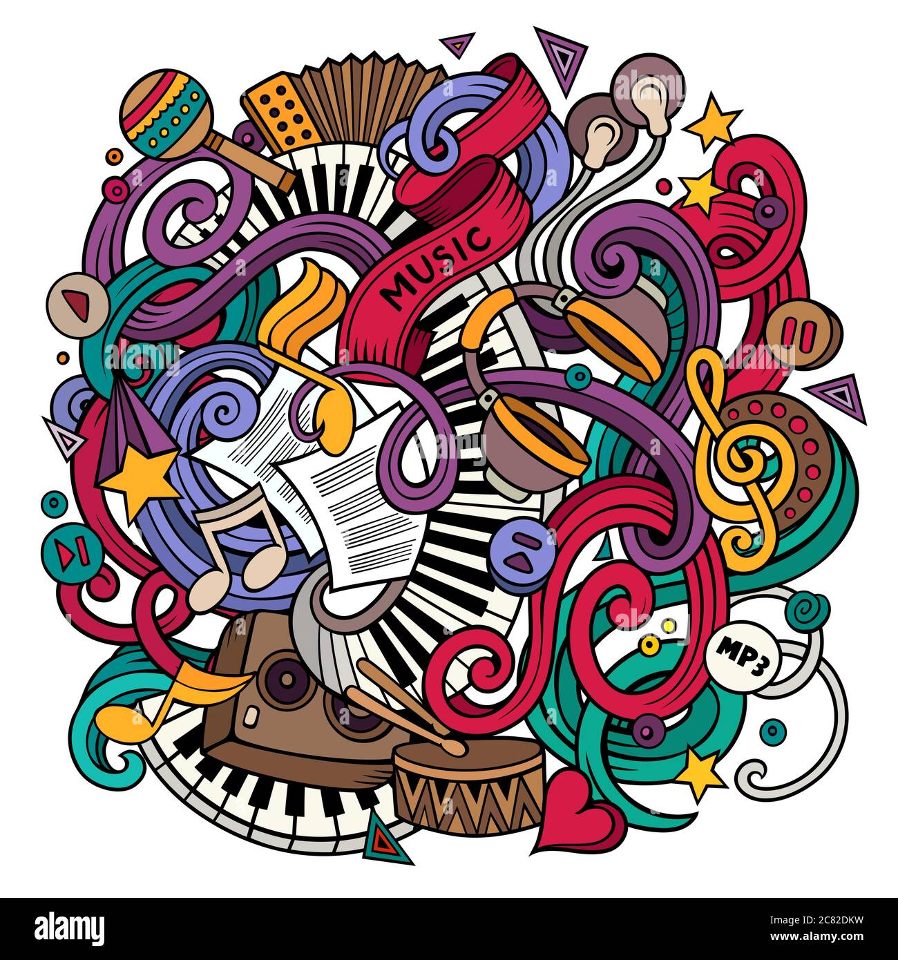 Cartoon hand-drawn doodles Musical illustration Stock Vector Image ...