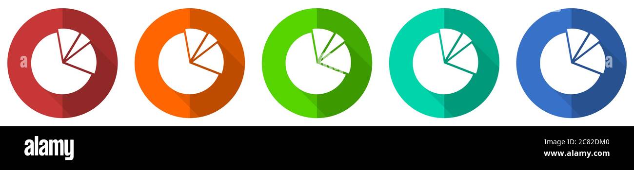 Diagram icon set, red, blue, green and orange flat design web buttons ...