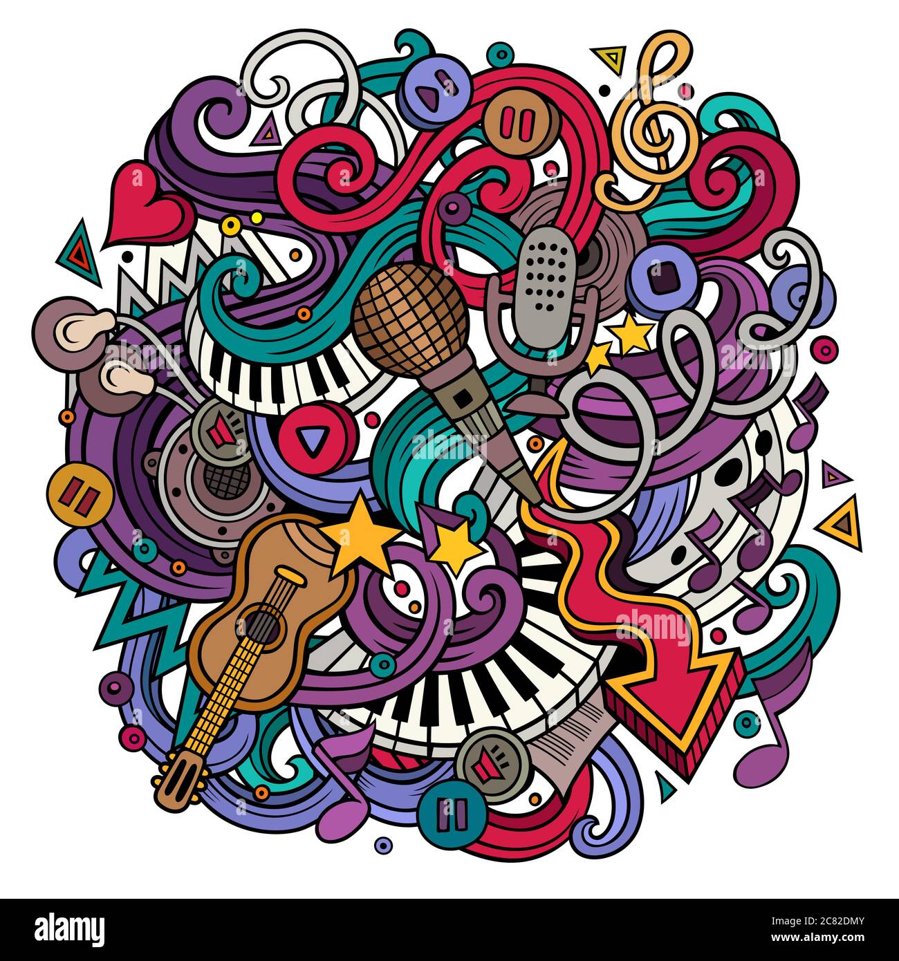 Cartoon hand-drawn doodles Musical illustration Stock Vector Image ...