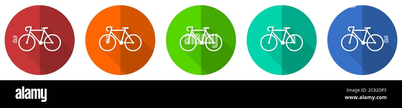 Bicycle icon set, red, blue, green and orange flat design web buttons ...
