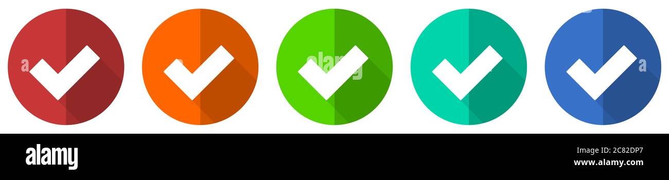 Accept icon set, red, blue, green and orange flat design web buttons ...