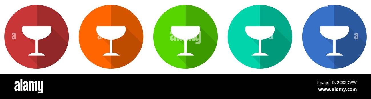 Alcohol icon set, red, blue, green and orange flat design web buttons ...