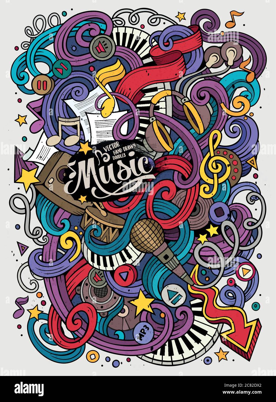 Cartoon hand-drawn doodles Musical illustration Stock Vector Image ...