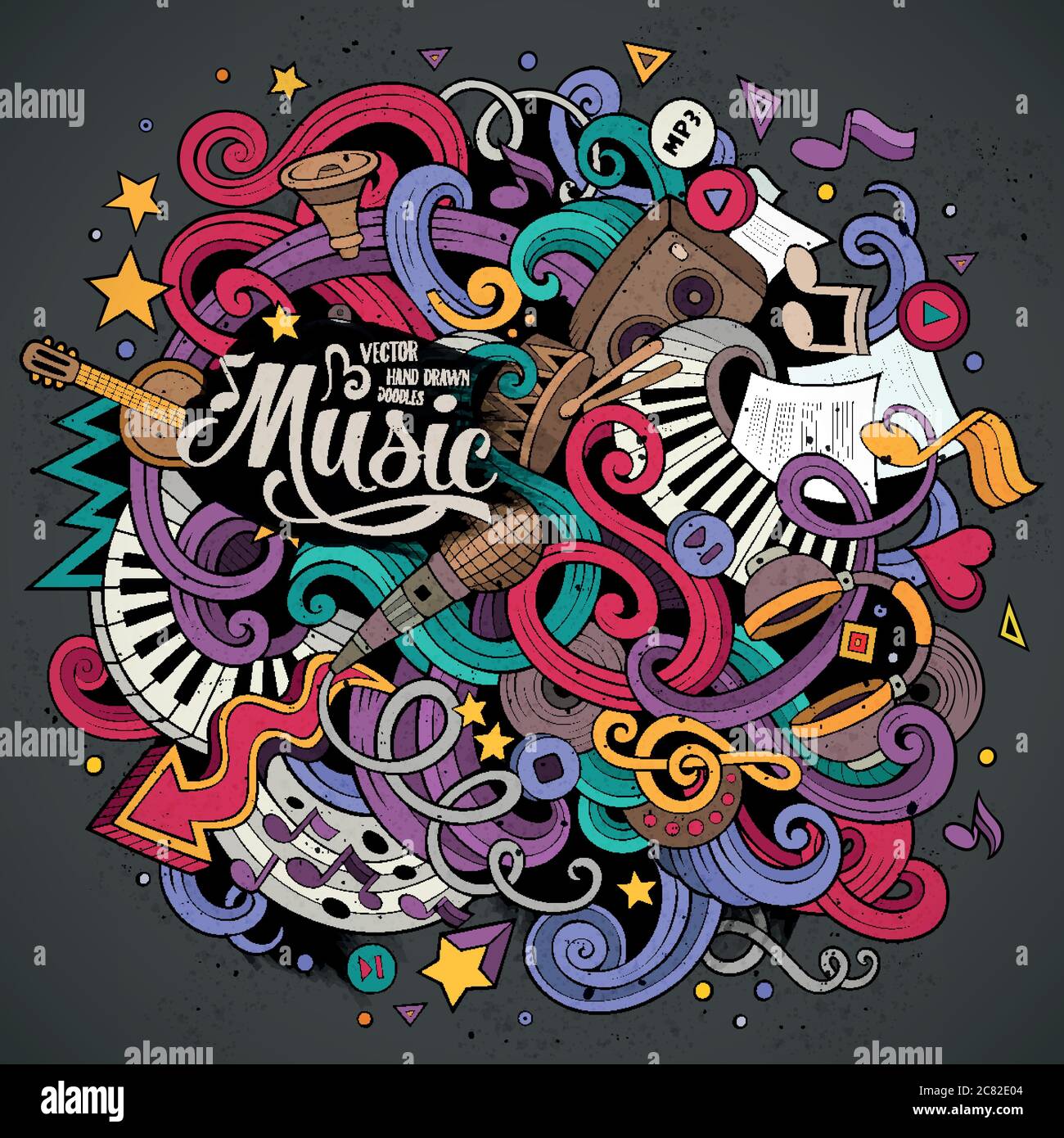 Cartoon hand-drawn doodles Musical illustration Stock Vector Image ...