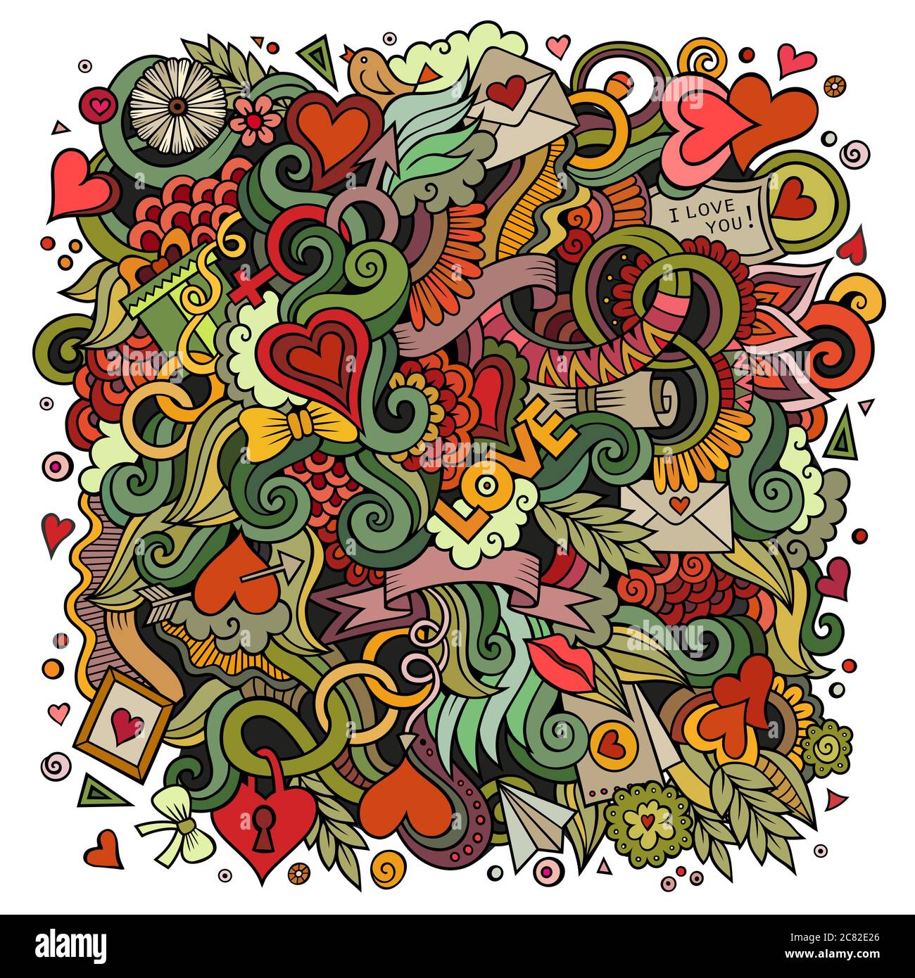 Cartoon cute doodles hand drawn Valentines Day illustration Stock ...