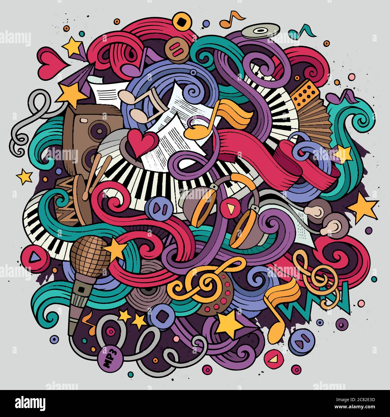 Cartoon hand-drawn doodles Musical illustration Stock Vector Image ...