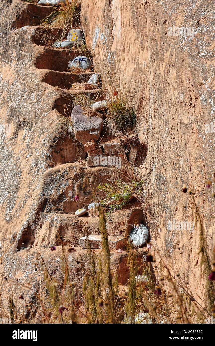 Stone steps-stairway on the rock cliff. Thirtythree Heaven Grottoes ...