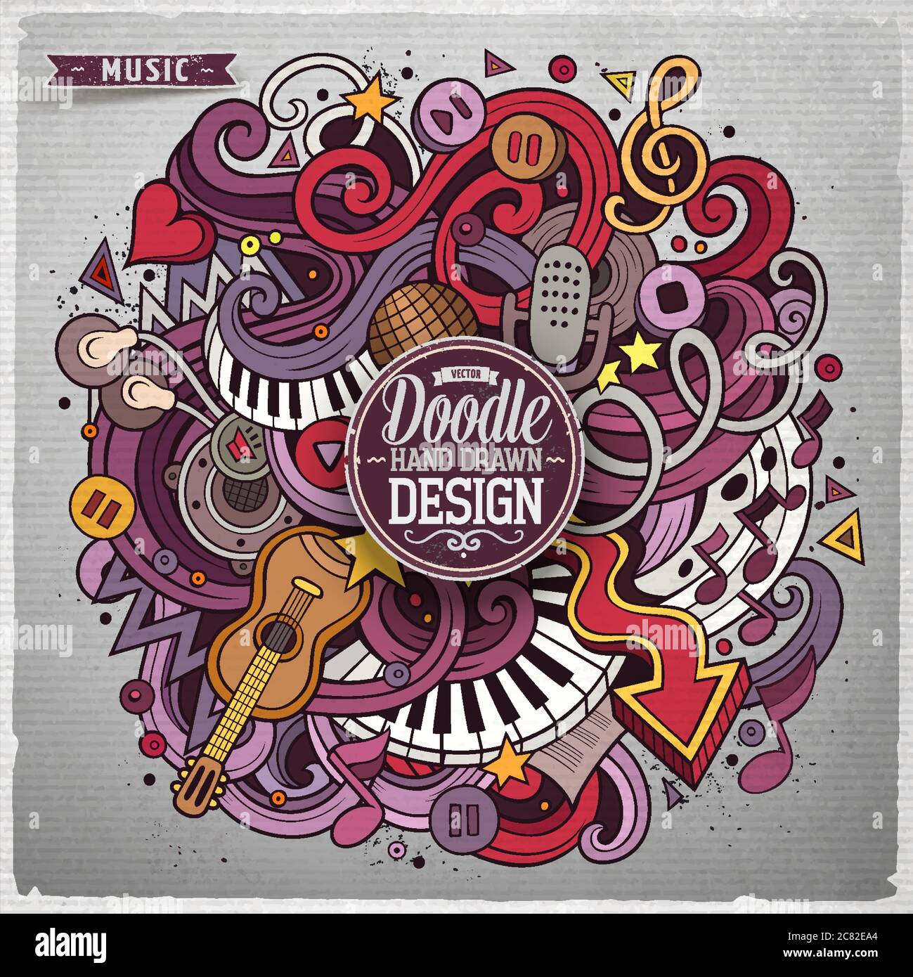 Cartoon cute doodles hand drawn Music illustration Stock Vector Image ...