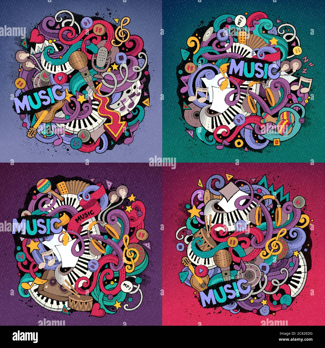 Music cartoon 4 square composition backgrounds Stock Vector Image & Art ...