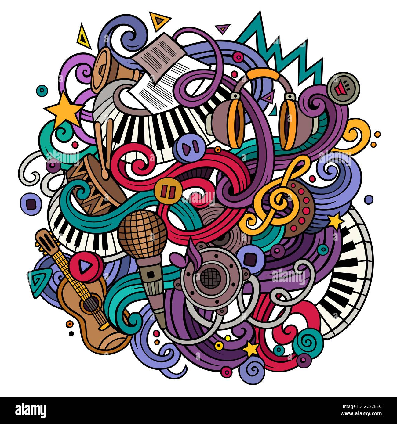 Cartoon hand-drawn doodles Musical illustration Stock Vector Image ...