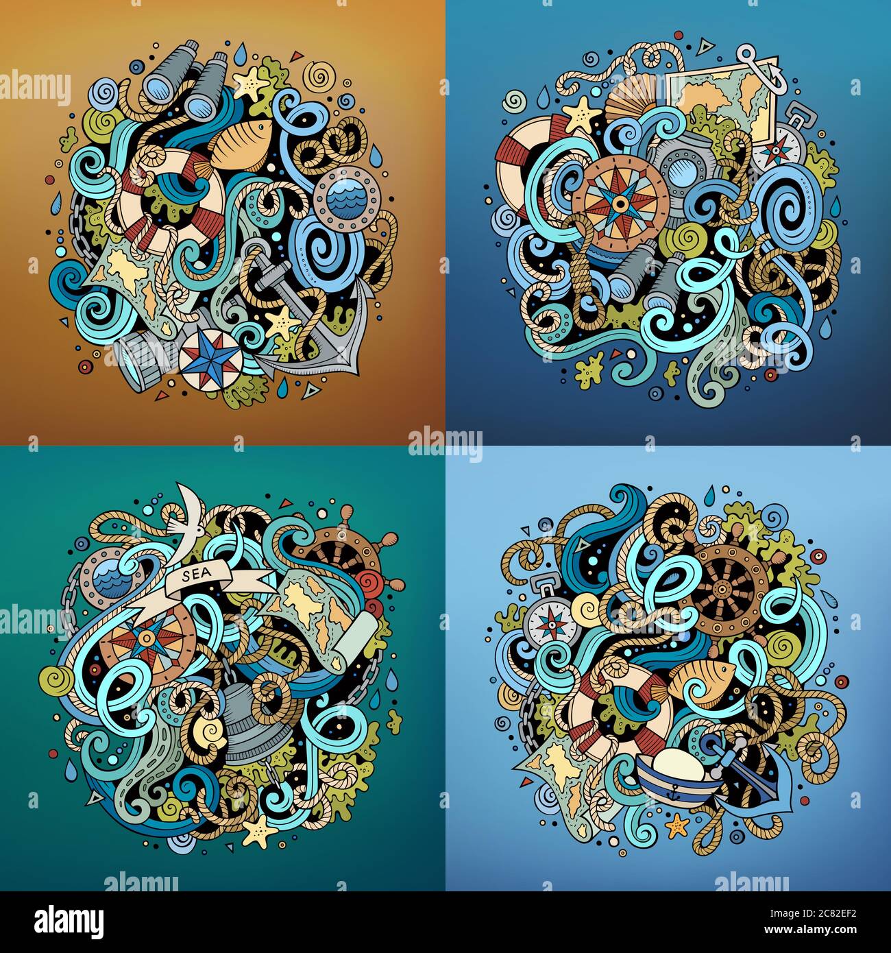 Nautical cartoon vector hand drawn doodle illustration Stock Vector ...