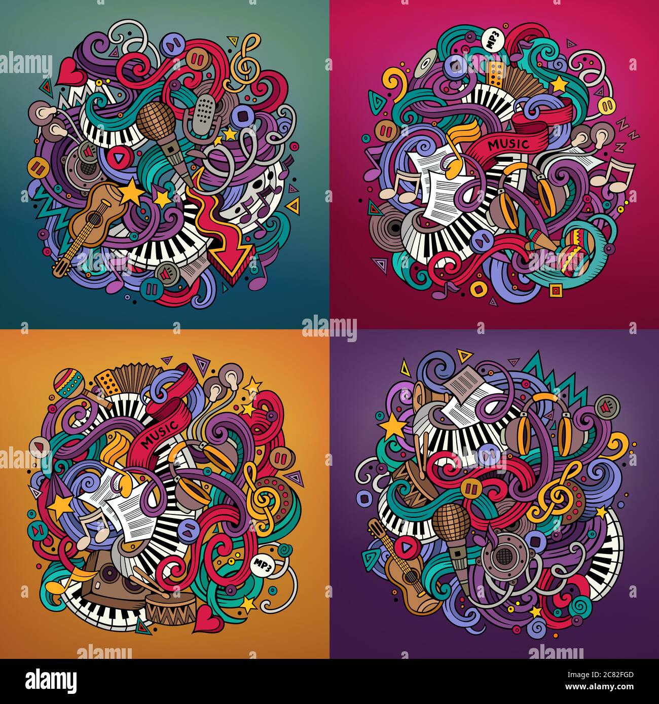 Music cartoon 4 square composition backgrounds Stock Vector Image & Art ...