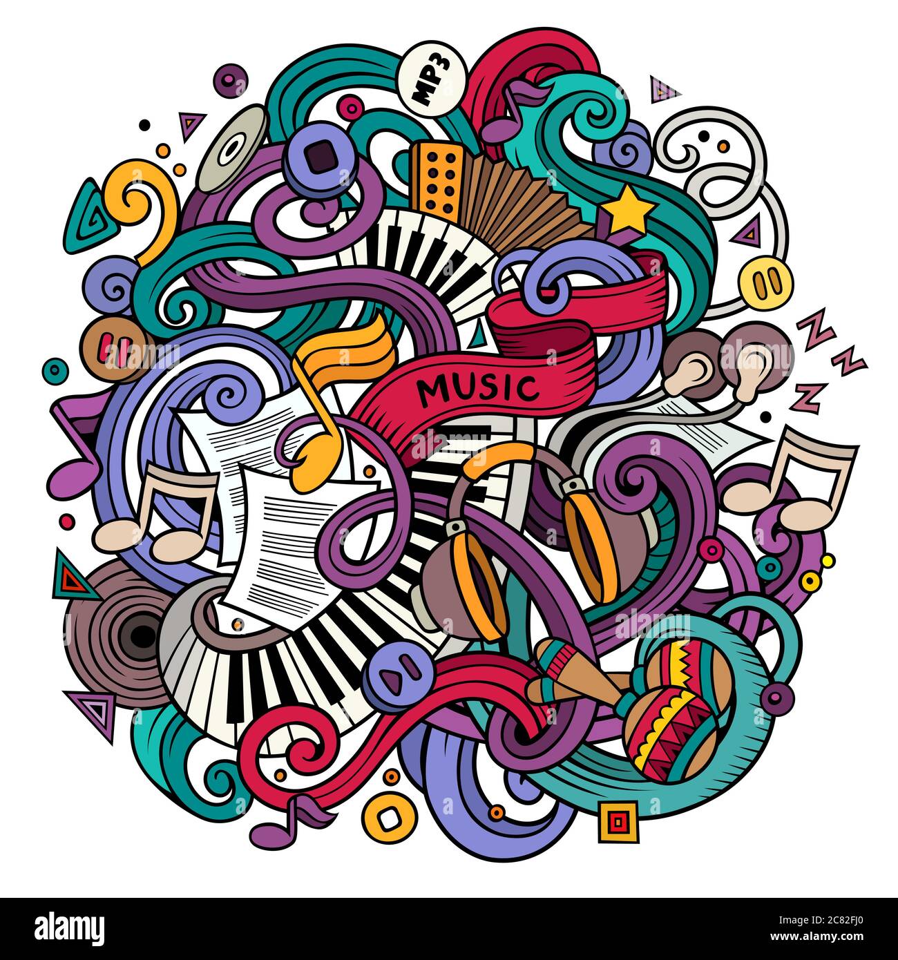Cartoon hand-drawn doodles Musical illustration Stock Vector Image ...