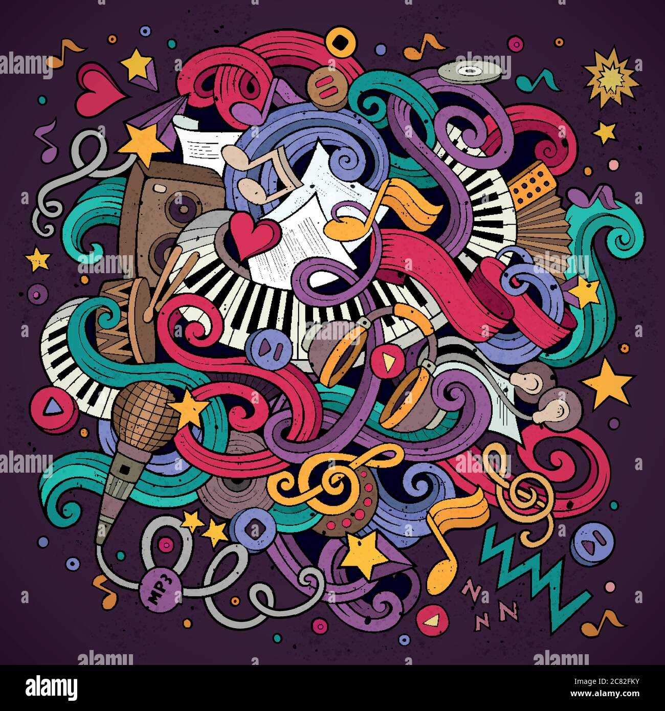 Cartoon hand-drawn doodles Musical illustration Stock Vector Image ...