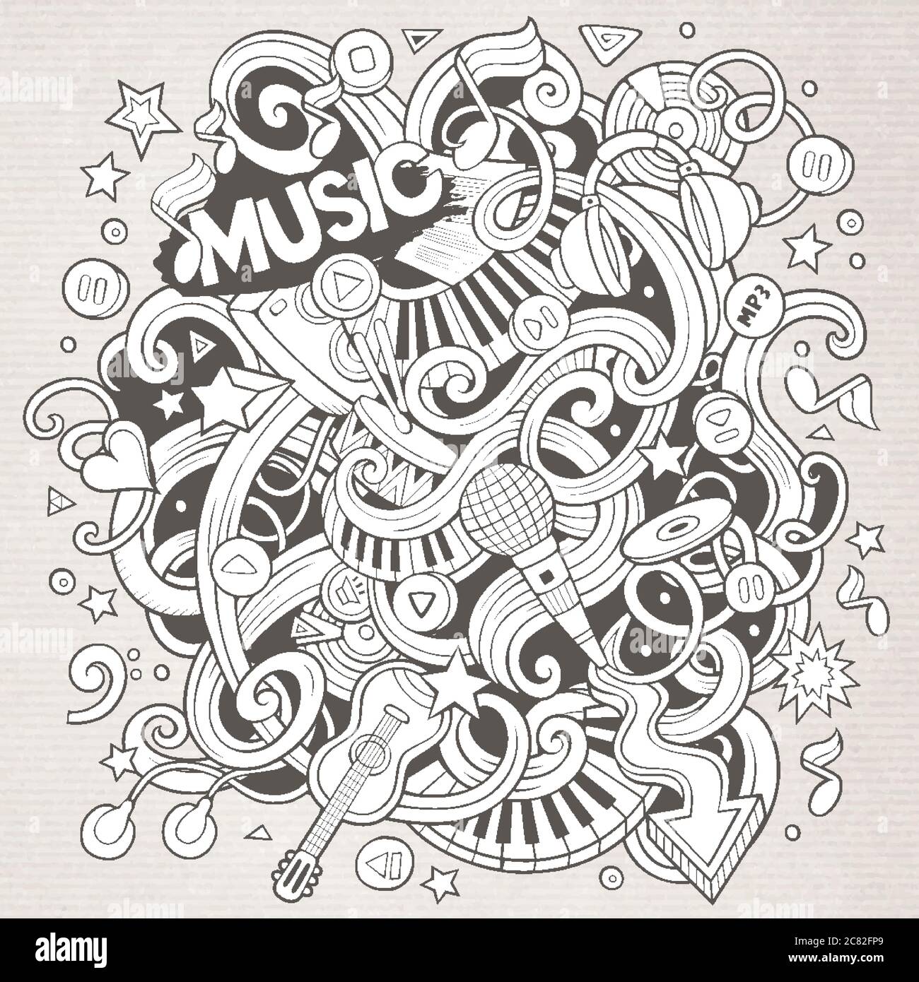 Cartoon hand-drawn doodles Musical illustration Stock Vector Image ...