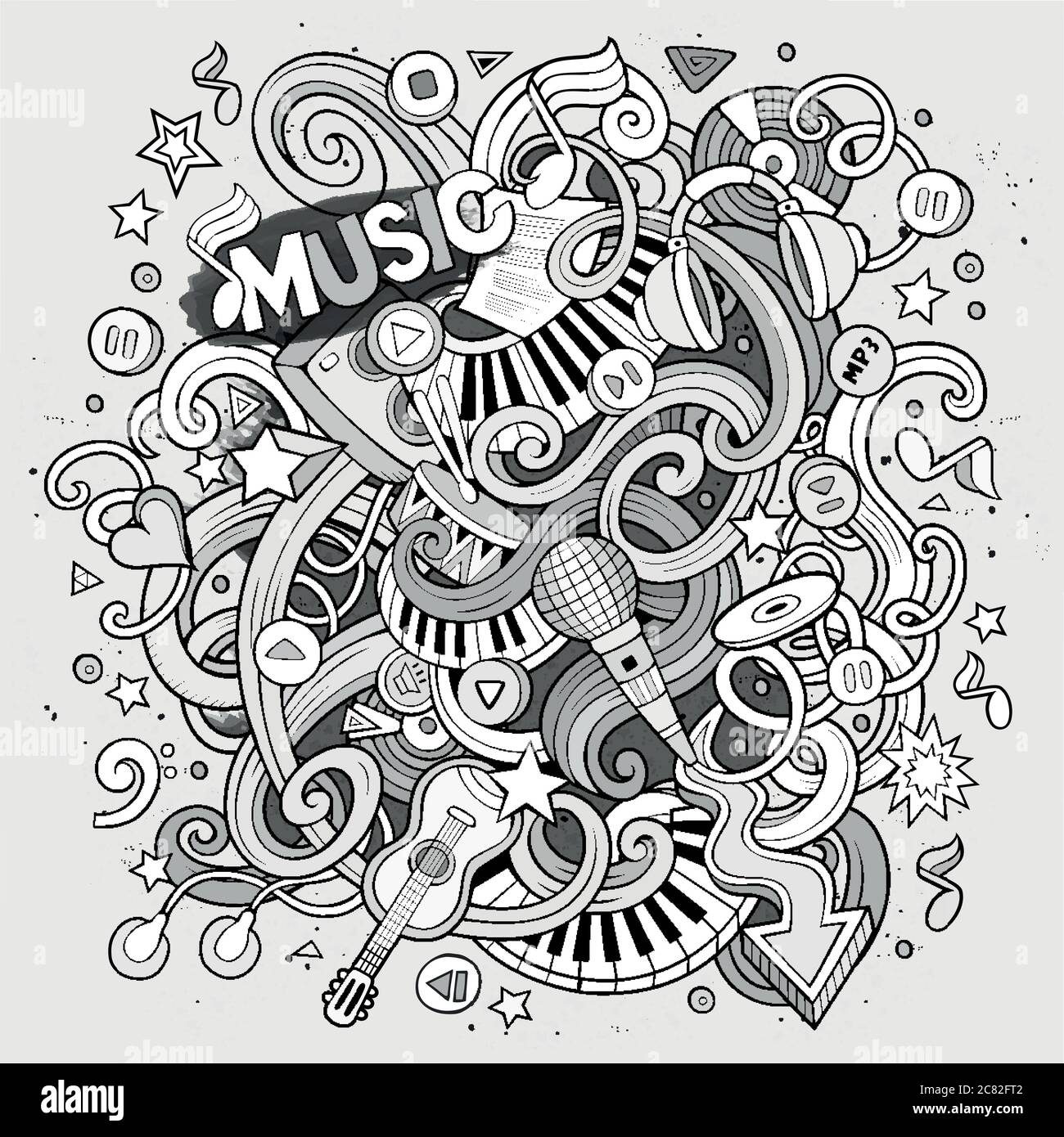 Cartoon hand-drawn doodles Musical illustration Stock Vector Image ...