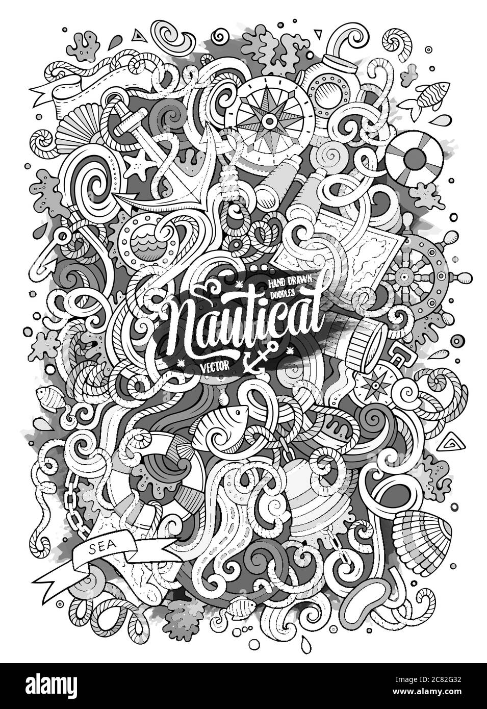 Hand drawn nautical map elements hi-res stock photography and images ...