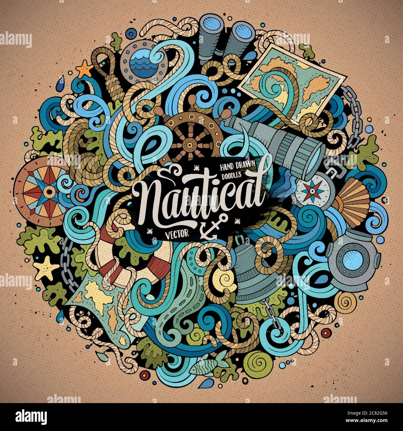 Cartoon cute doodles hand drawn nautical illustration Stock Vector ...