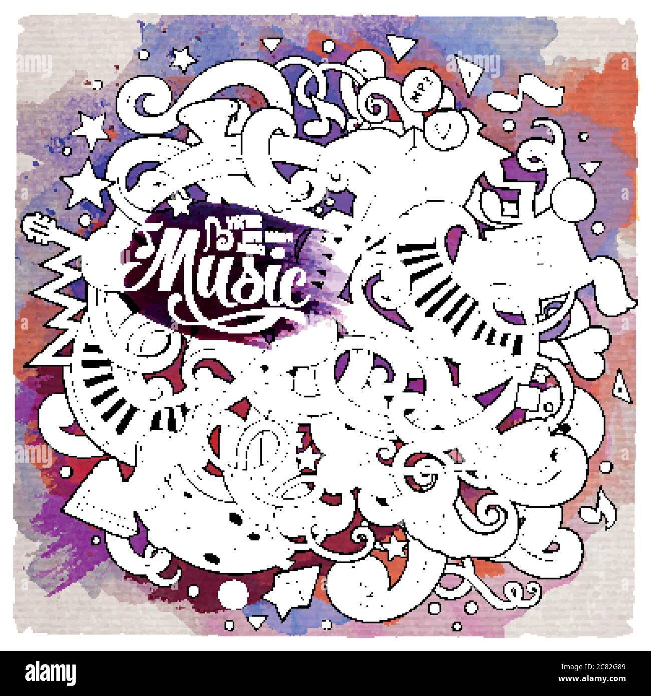Cartoon hand-drawn doodles Musical illustration Stock Vector Image ...