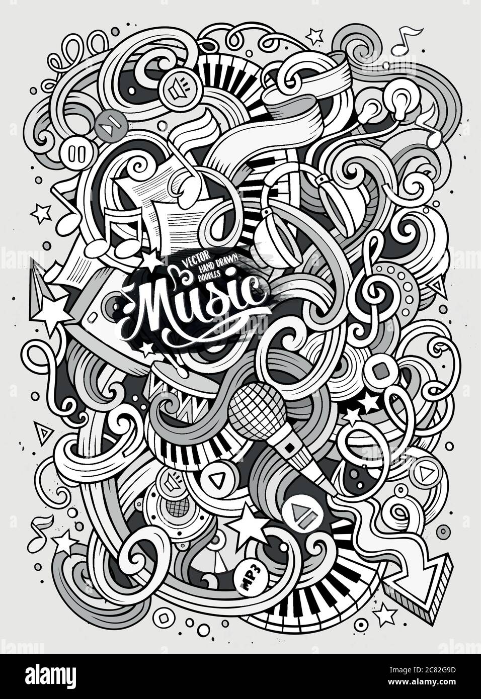 Cartoon hand-drawn doodles Musical illustration Stock Vector Image ...