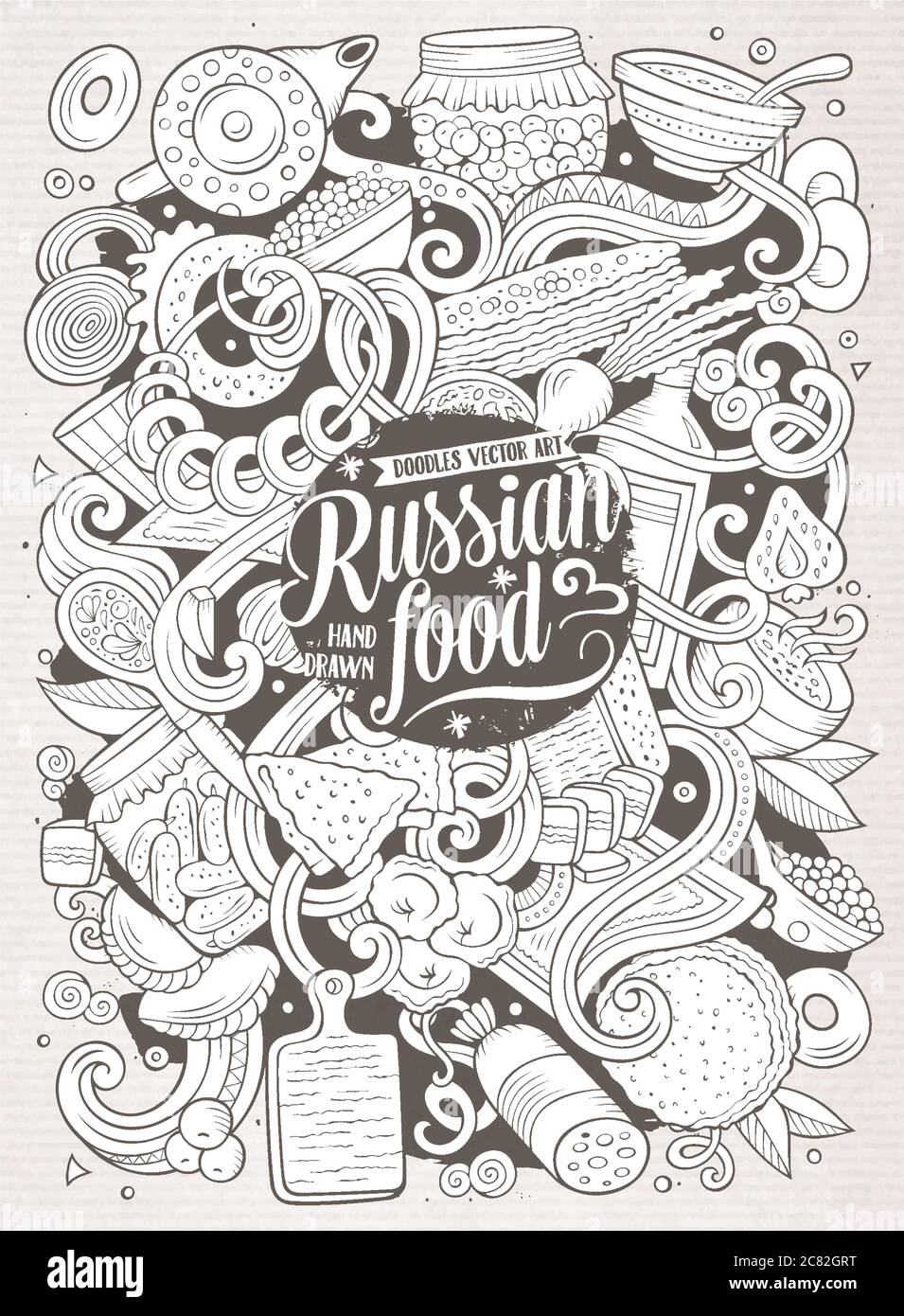 Cartoon cute doodles hand drawn Russian food illustration Stock Vector ...