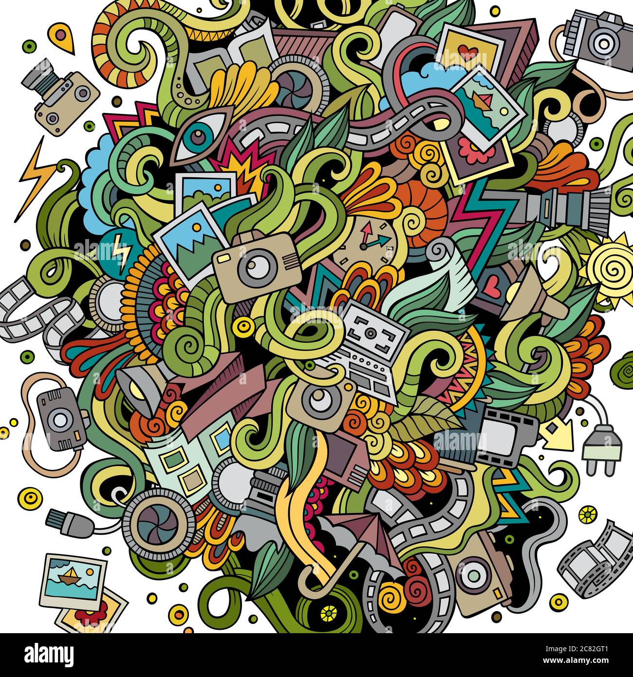 Cartoon cute doodles hand drawn Photo illustration Stock Vector Image ...