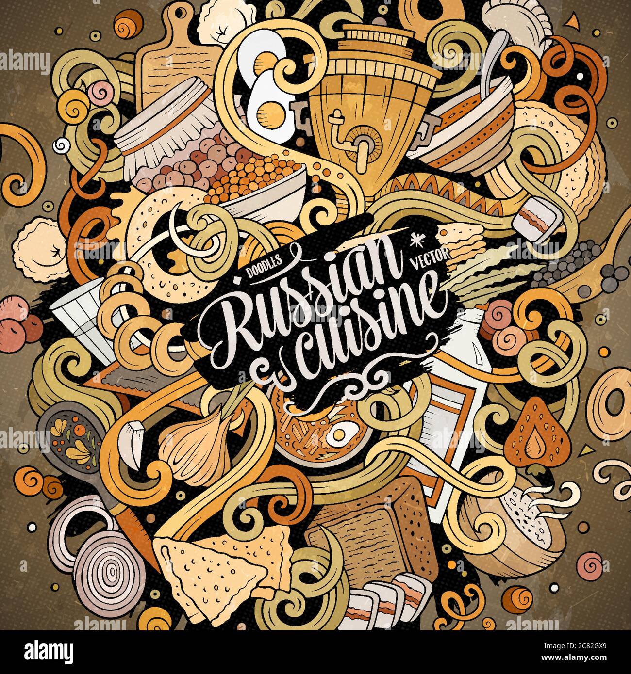 Cartoon cute doodles hand drawn Russian food illustration Stock Vector ...