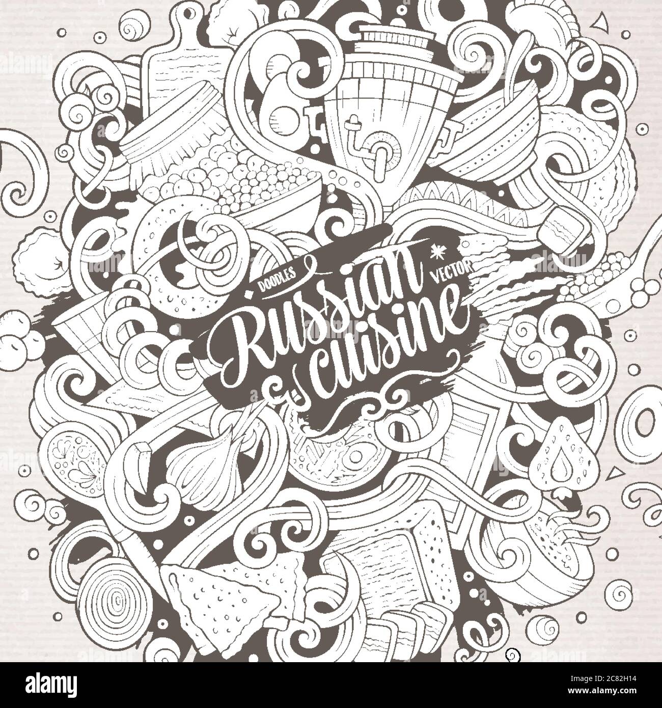 Cartoon cute doodles hand drawn Russian food illustration Stock Vector ...