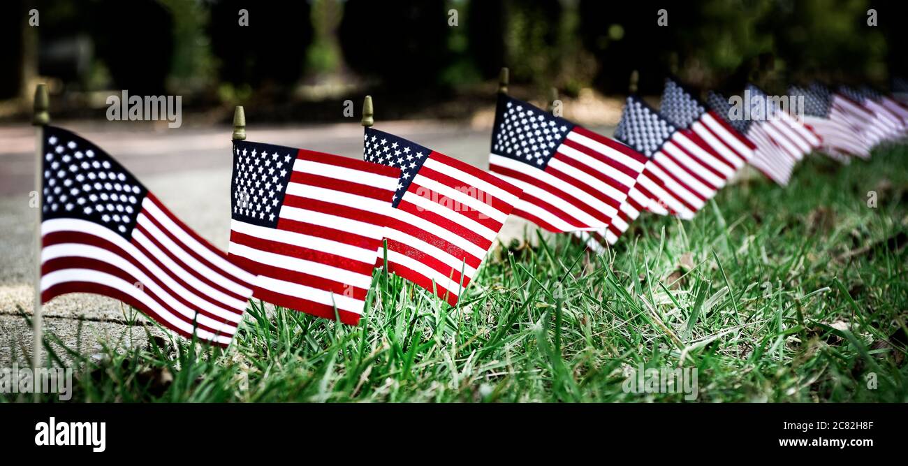 A select focus, low angle view of a roadside display of miniature ...