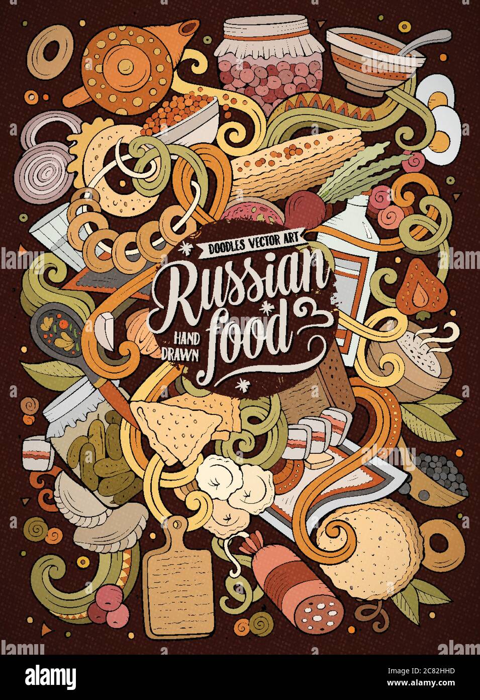 Cartoon cute doodles hand drawn Russian food illustration Stock Vector ...