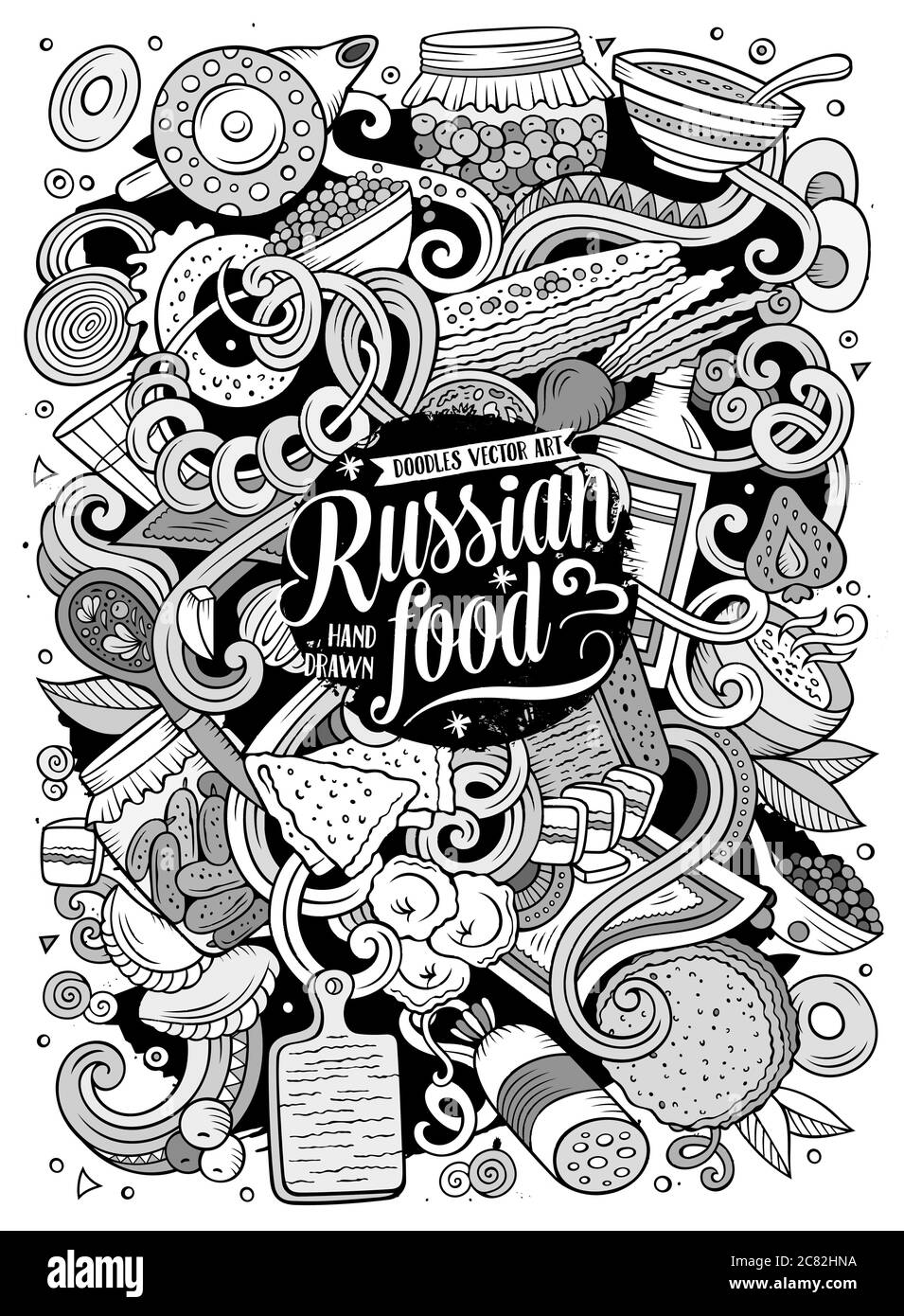 Cartoon cute doodles hand drawn Russian food illustration Stock Vector ...