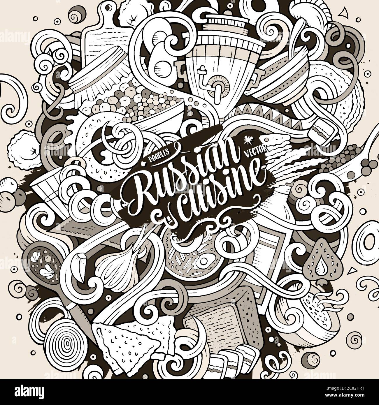Cartoon cute doodles hand drawn Russian food illustration Stock Vector ...
