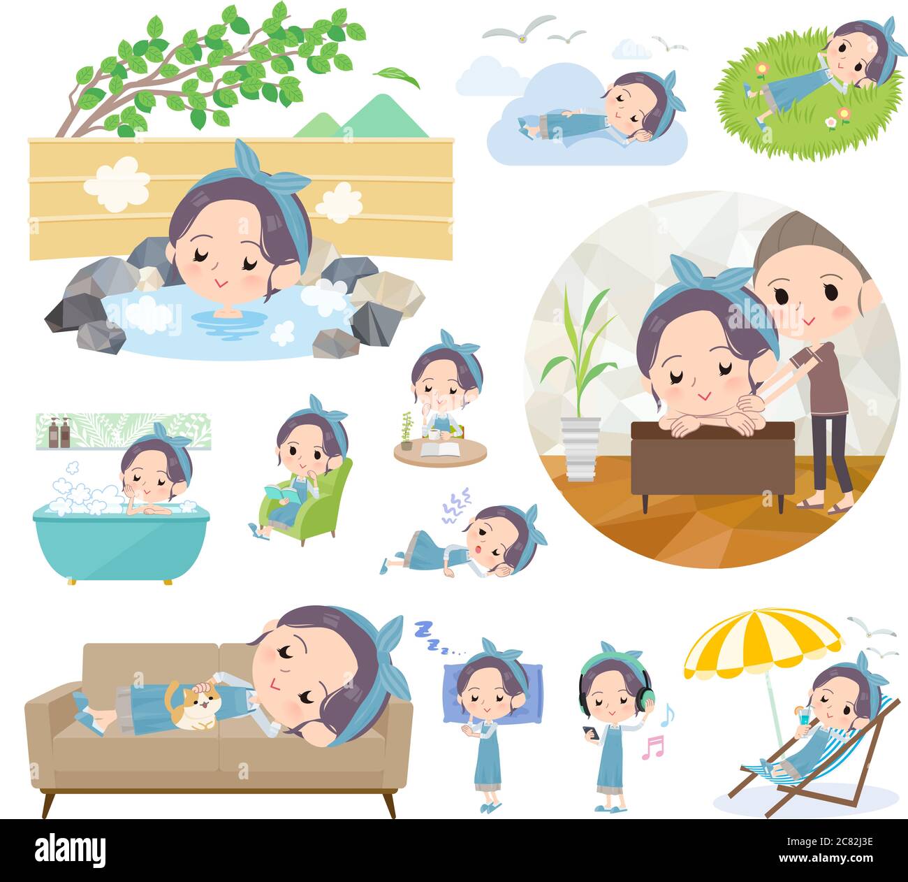 A set of mom about relaxing.There are actions such as vacation and ...