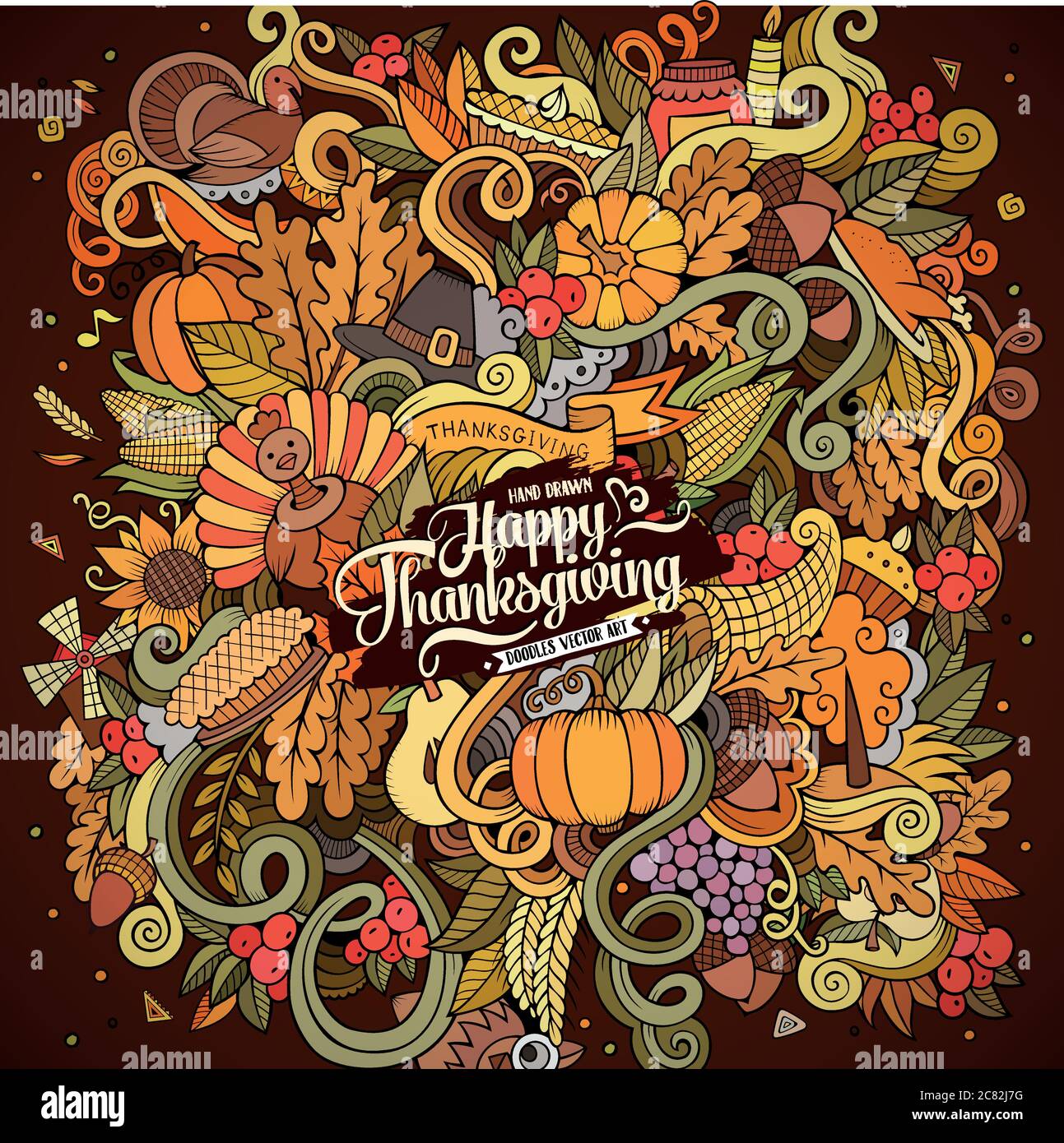 Cartoon vector hand drawn Doodle Thanksgiving illustration Stock Vector ...