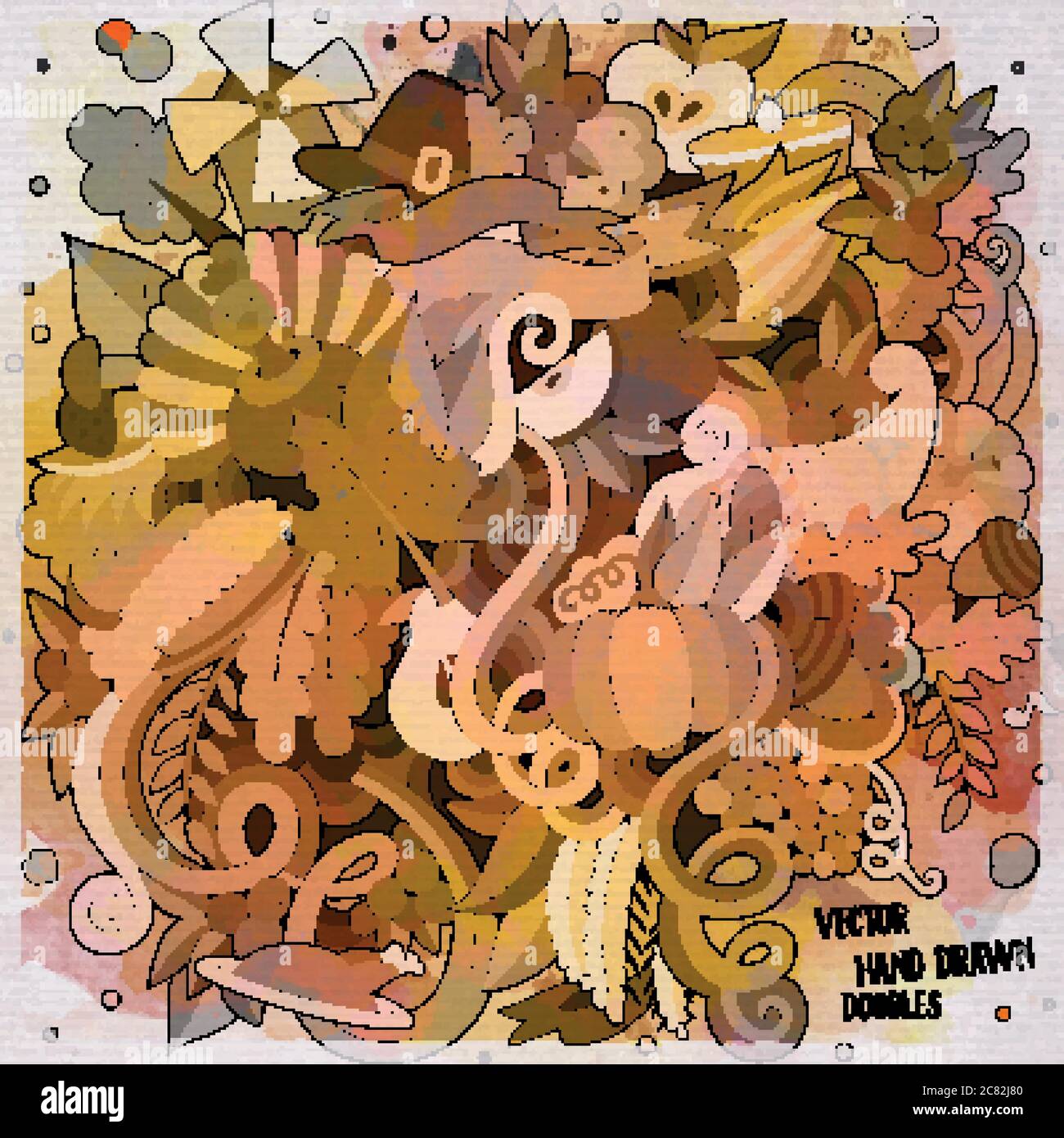 Cartoon cute doodles hand drawn Thanksgiving illustration Stock Vector ...