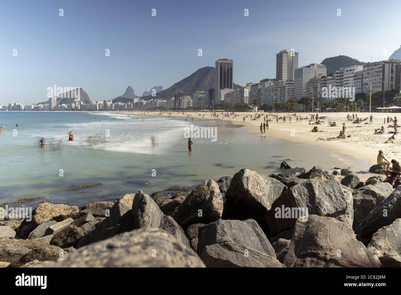 RIO DE JANEIRO, BRAZIL - Jul 06, 2020: Long exposure Leme beach on a ...