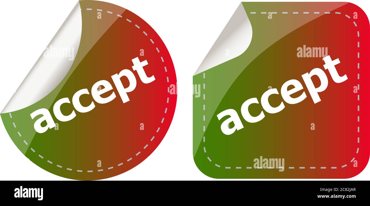 black accept stickers set on white, icon button Stock Photo - Alamy