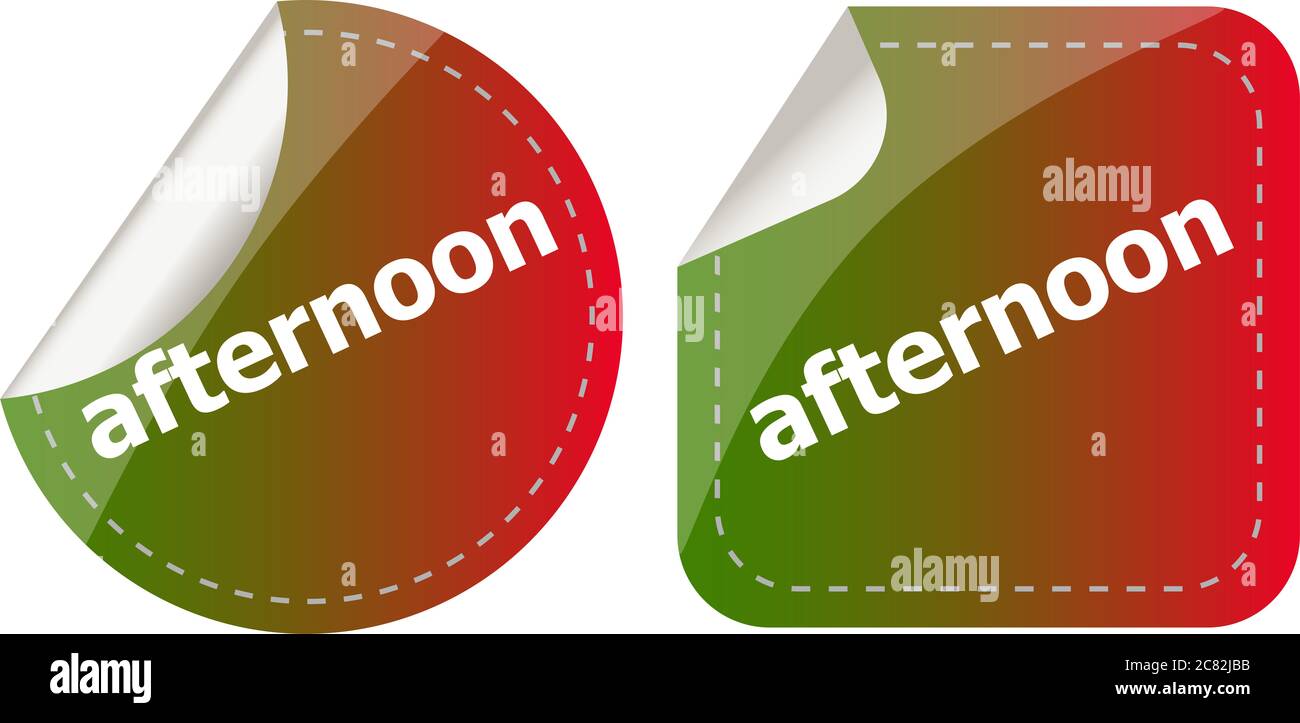 afternoon word stickers set, icon button, business concept Stock Photo ...