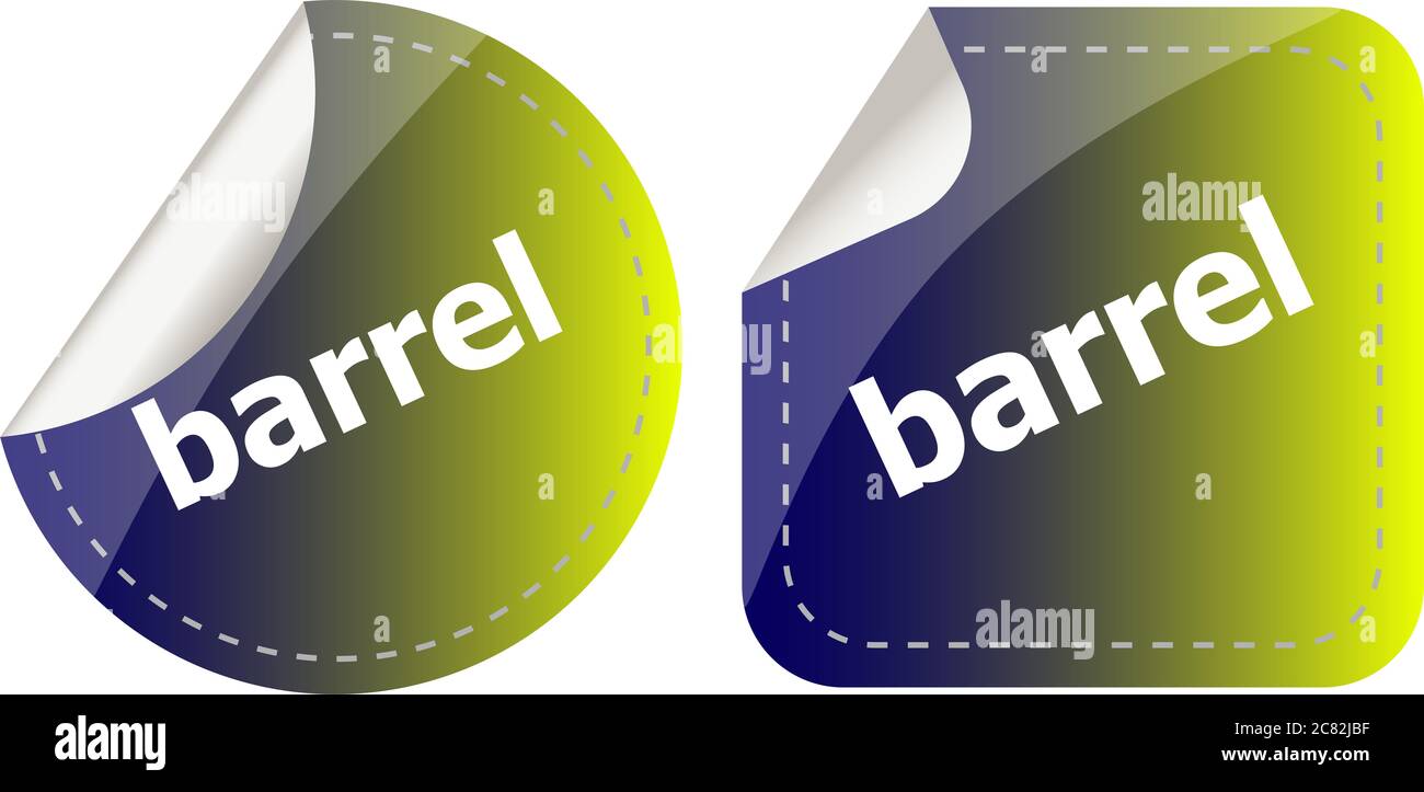 barrel word on stickers button set, business label Stock Photo - Alamy