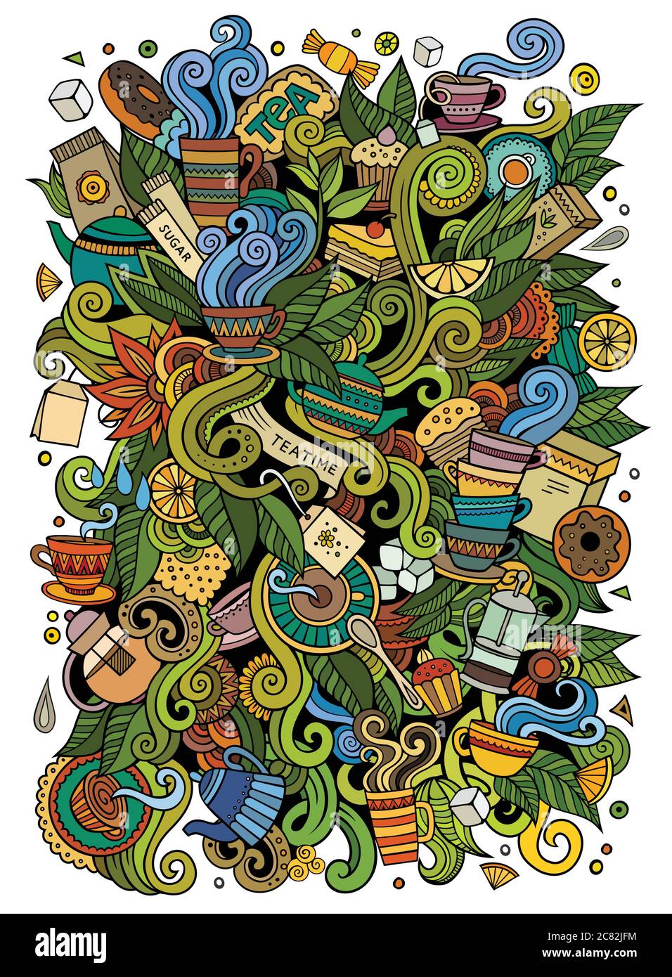 Cartoon cute doodles Tea time illustration Stock Vector Image & Art - Alamy