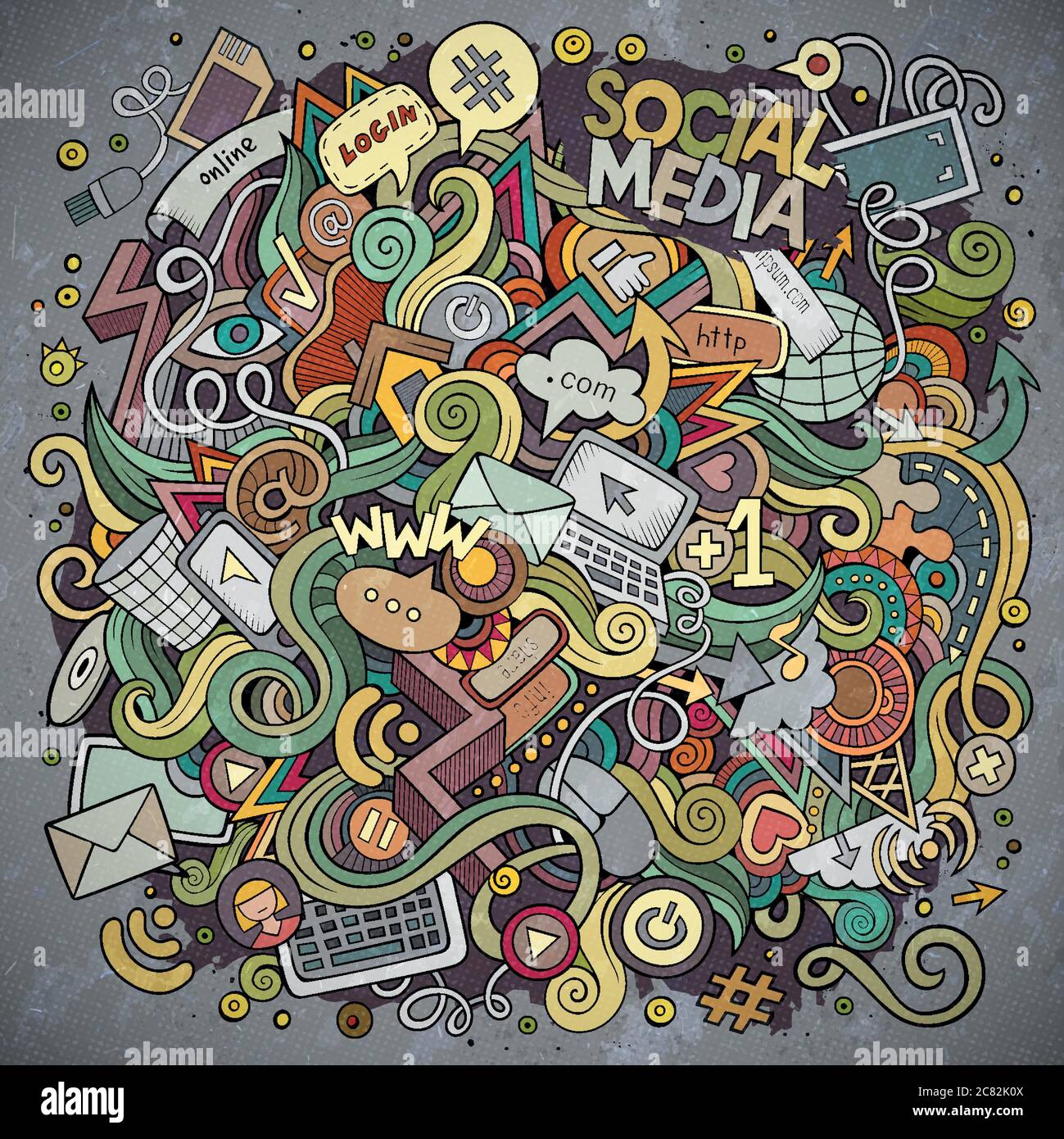 Cartoon cute doodles hand drawn social media illustration Stock Vector ...