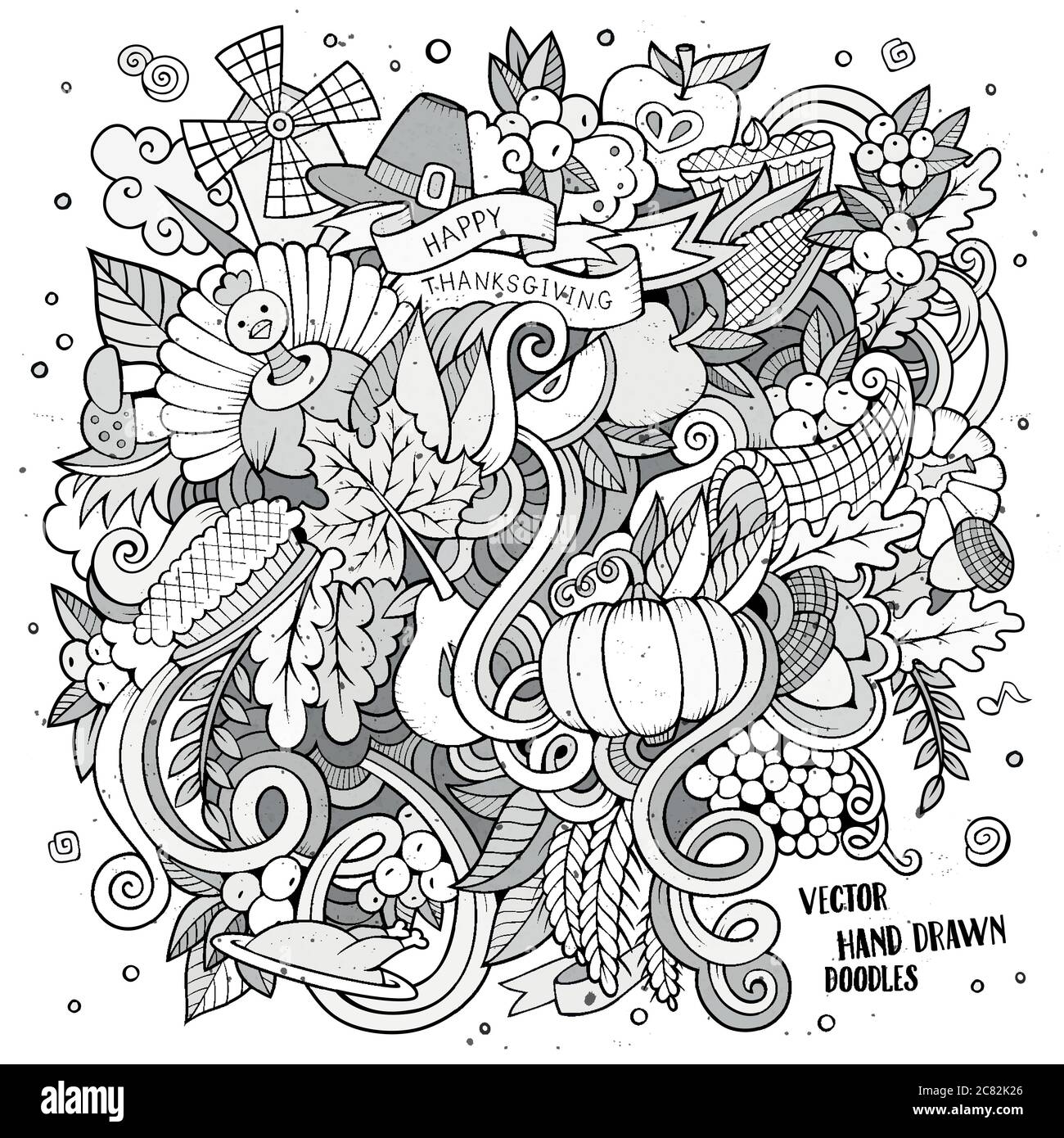 Cartoon vector hand drawn Doodle Thanksgiving illustration Stock Vector ...