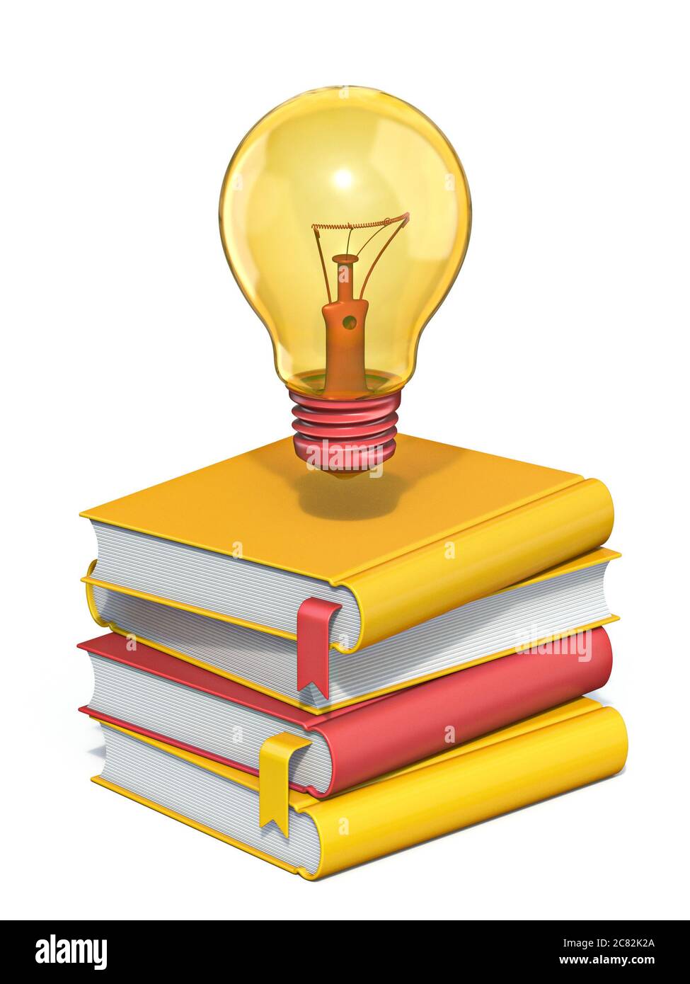 Books with light bulb 3D render illustration isolated on white ...
