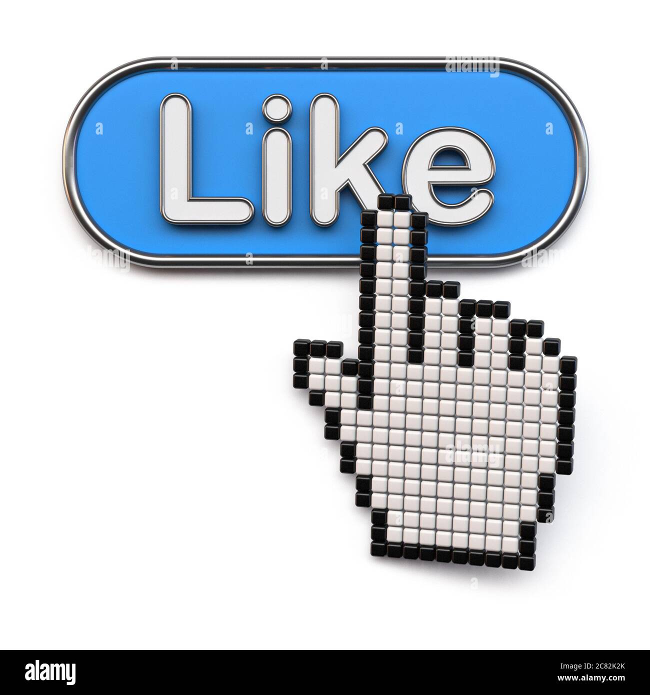Finger cursor on like button 3D render illustration isolated on white ...