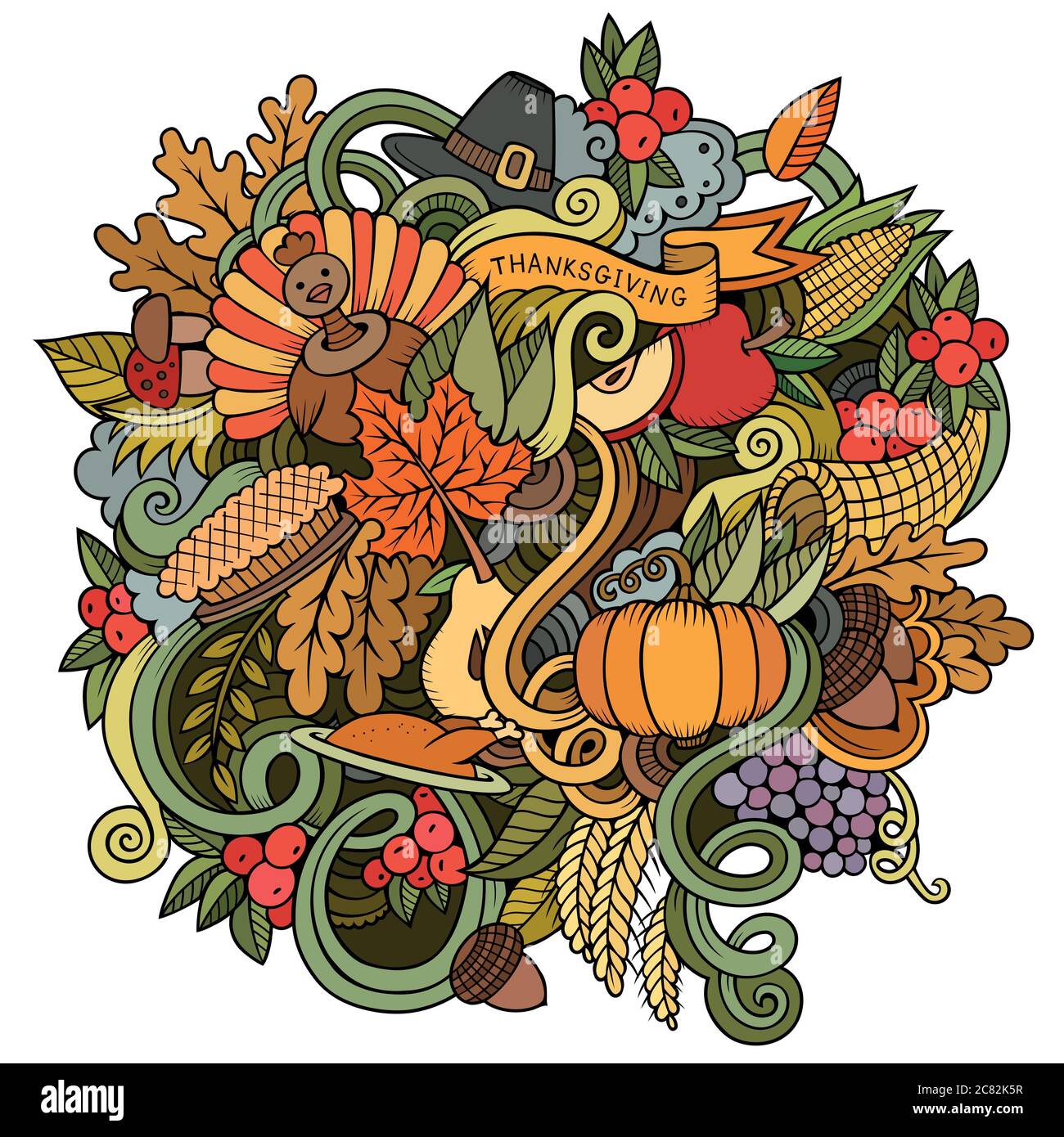 Cartoon vector hand drawn Doodle Thanksgiving illustration Stock Vector ...