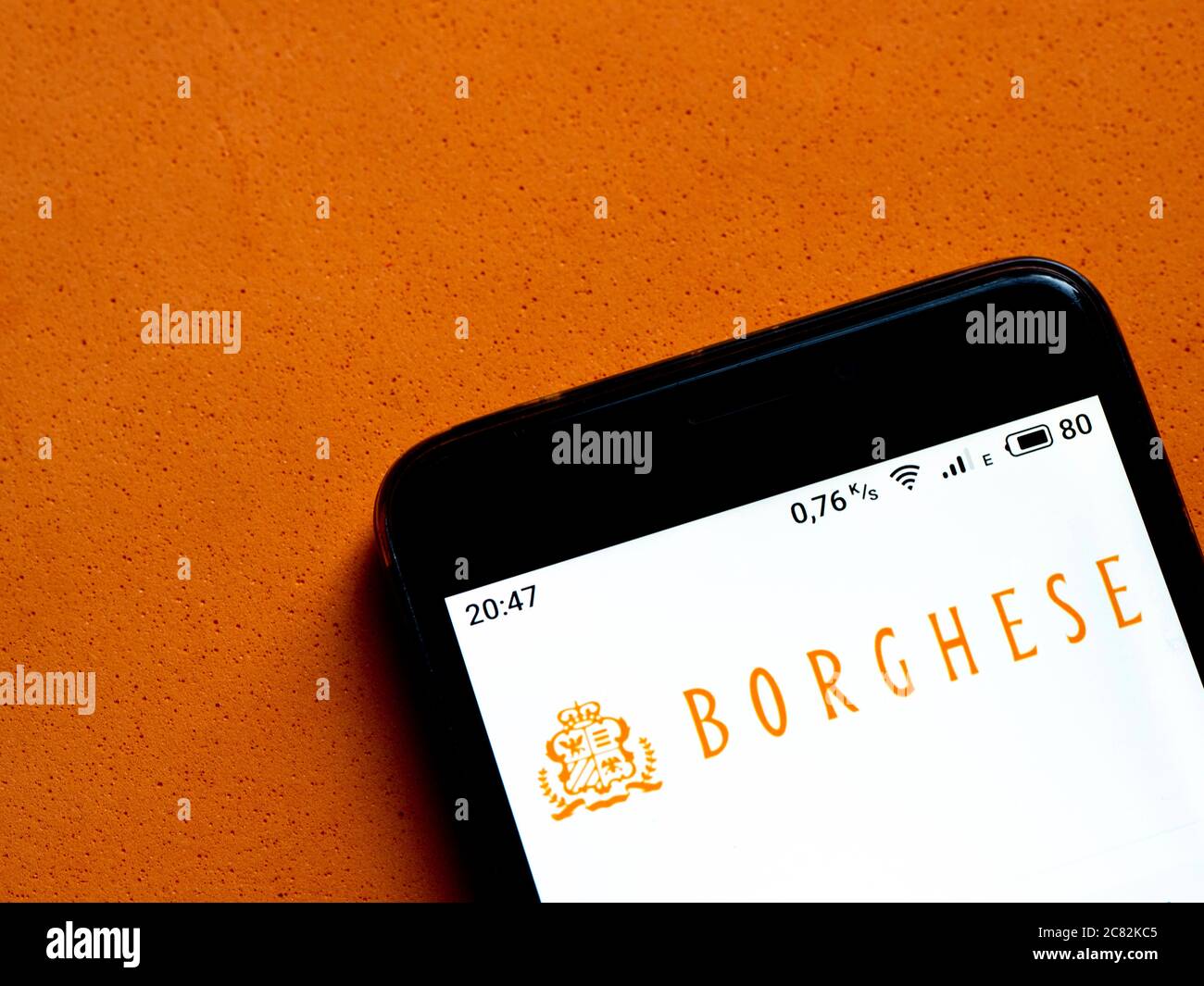 Ukraine. 18th July, 2020. In this photo illustration a Borghese logo is seen displayed on a ...