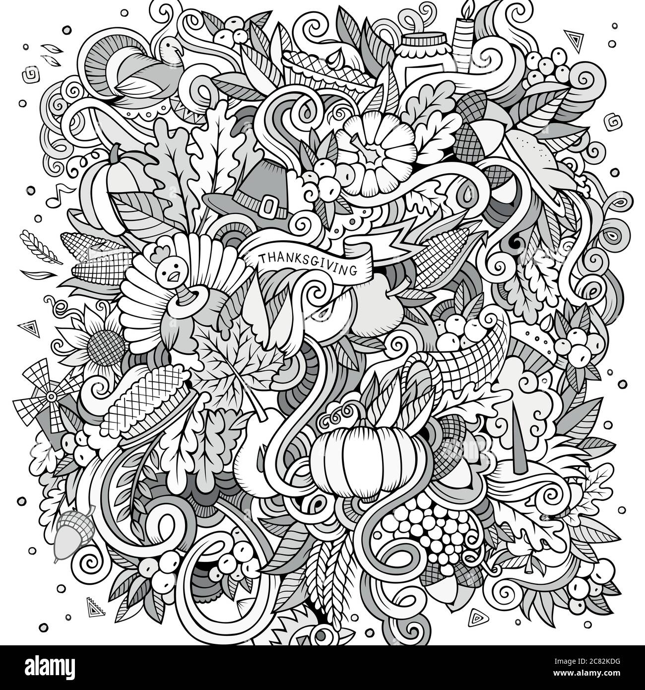 Cartoon vector hand drawn Doodle Thanksgiving illustration Stock Vector ...