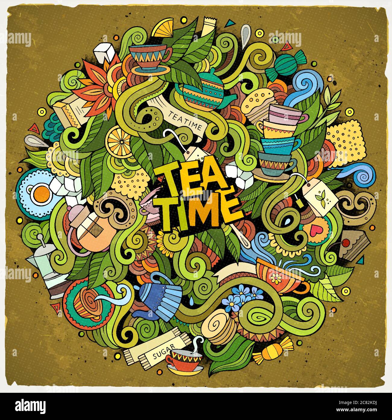 Cartoon cute doodles Tea time illustration Stock Vector Image & Art - Alamy