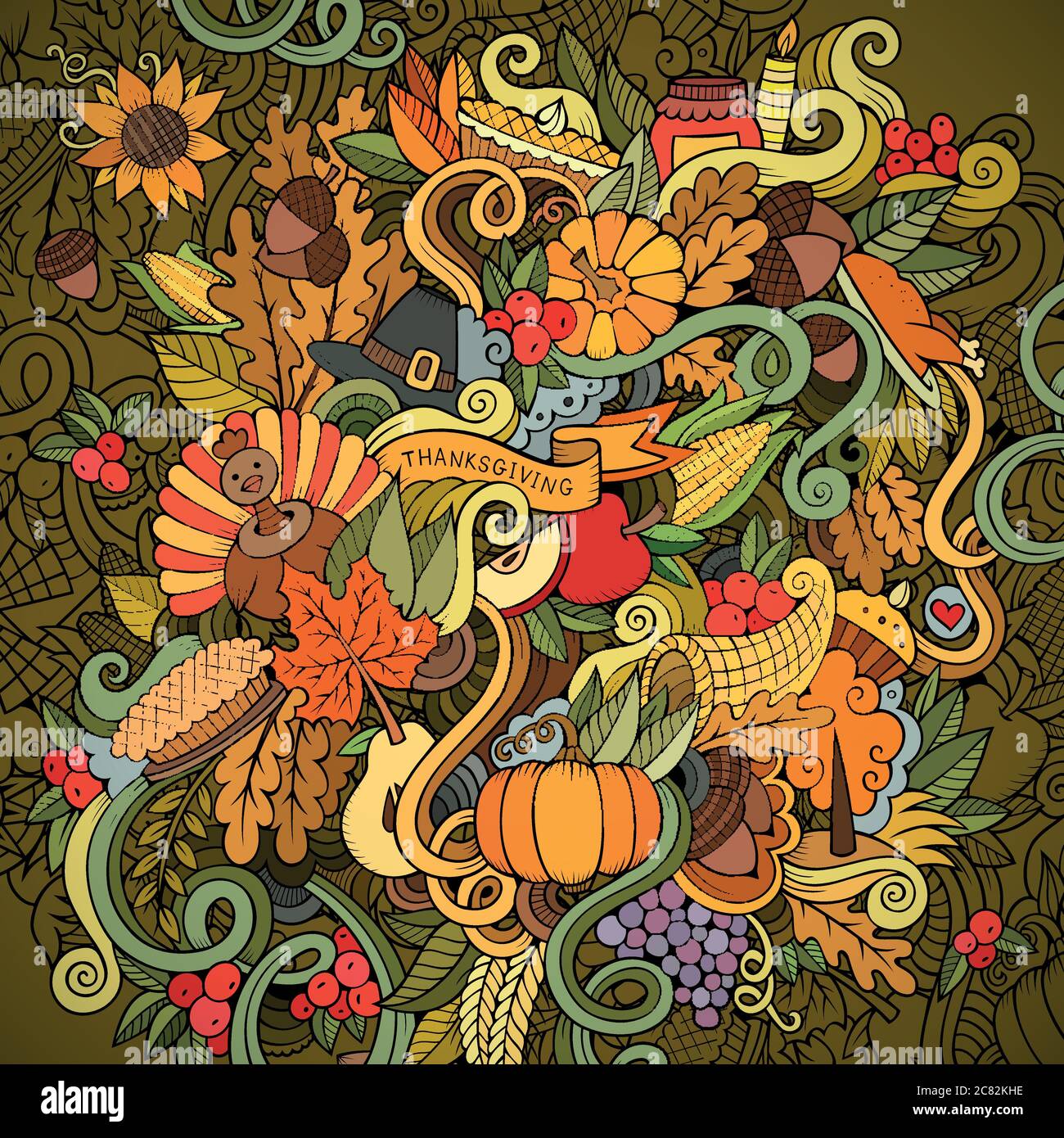 Cartoon vector hand drawn Doodle Thanksgiving illustration Stock Vector ...